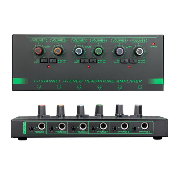 4/6 Channel Stereo Headphone Amplifier 4 x3.5mm,4x 6.35mm Port Output ...