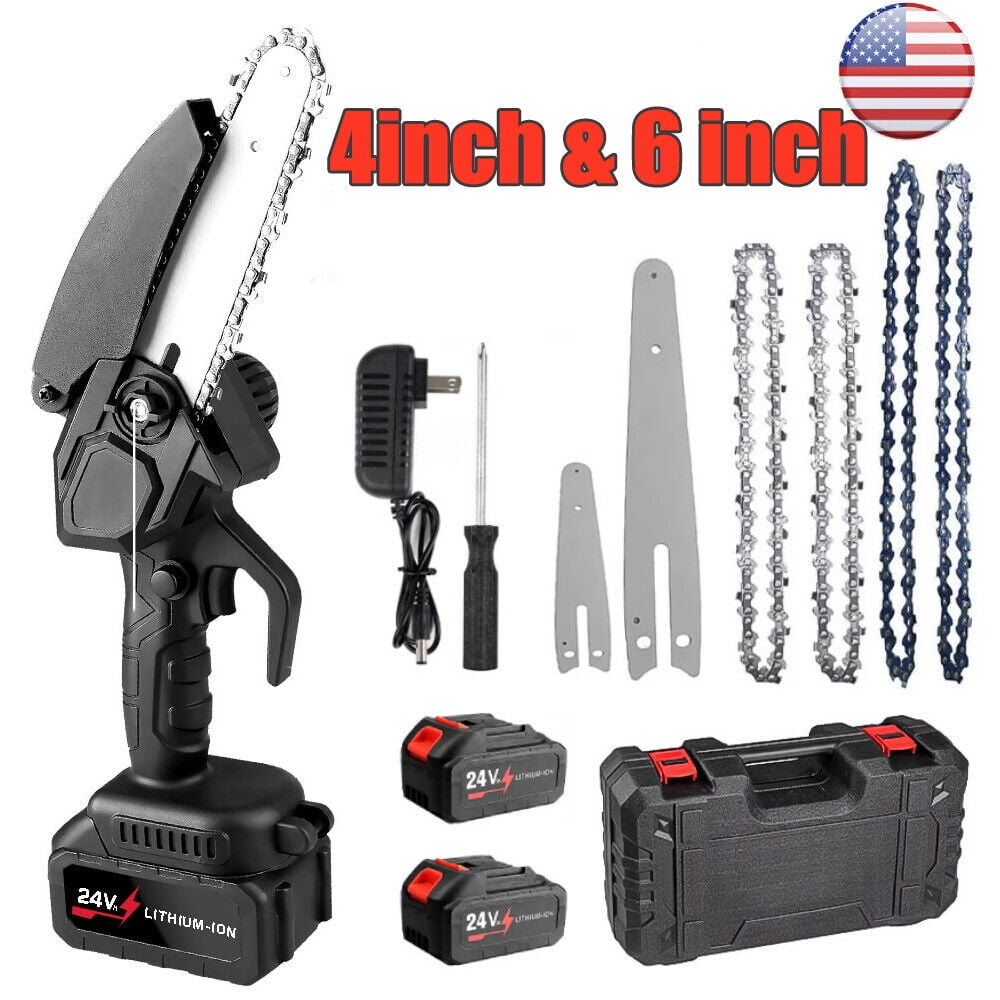 4"+6" Electric Mini Chainsaw Handheld Cordless Wood Cutter +2 Battery ...