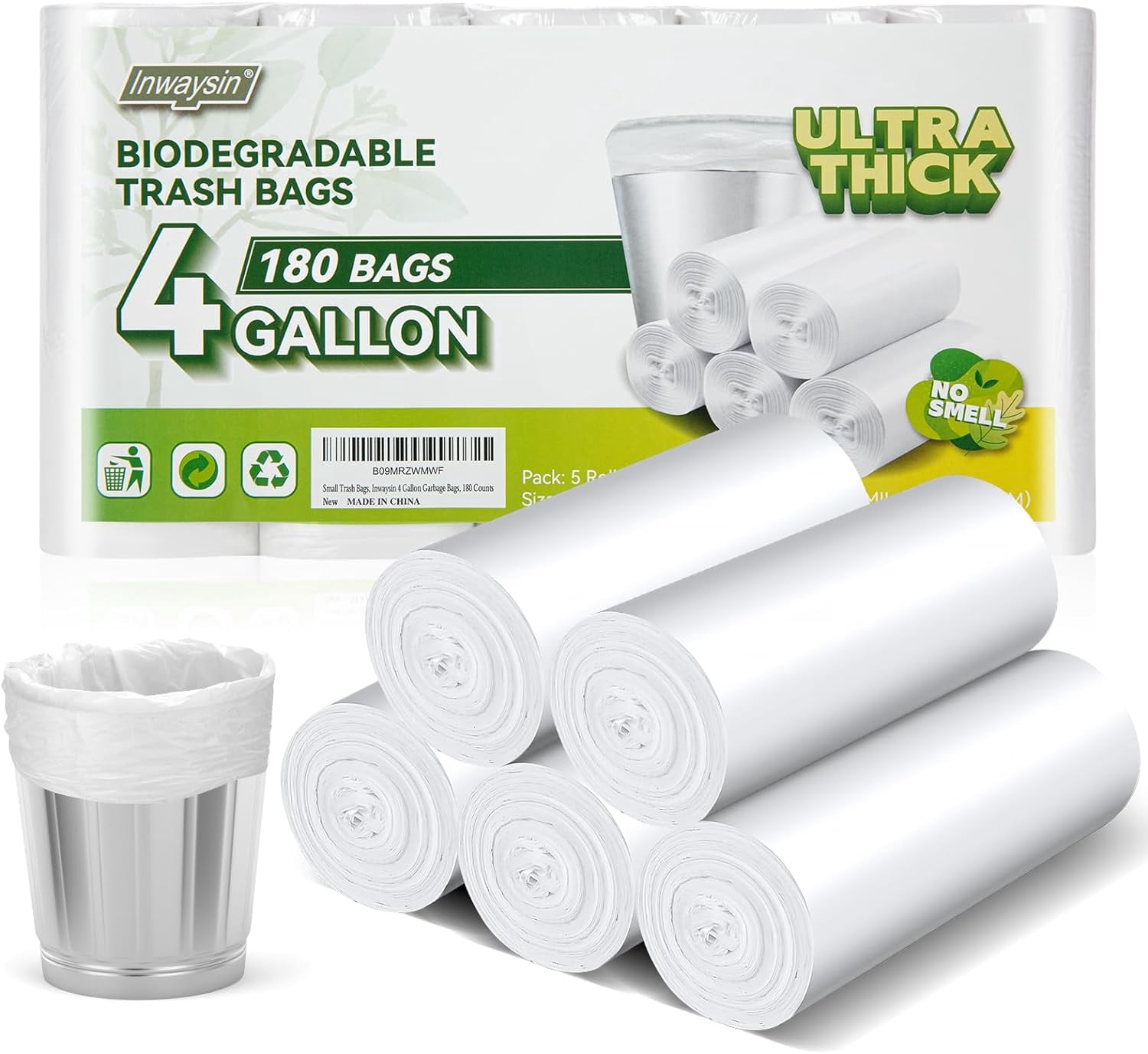 4-6 Gallon Small Trash Bags Biodegradable 180 Counts, Ultra Thick ...