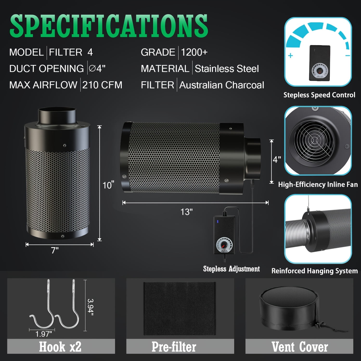 4/6-Inch Australian Virgin Charcoal Air Filter for Inline Fans and Grow ...
