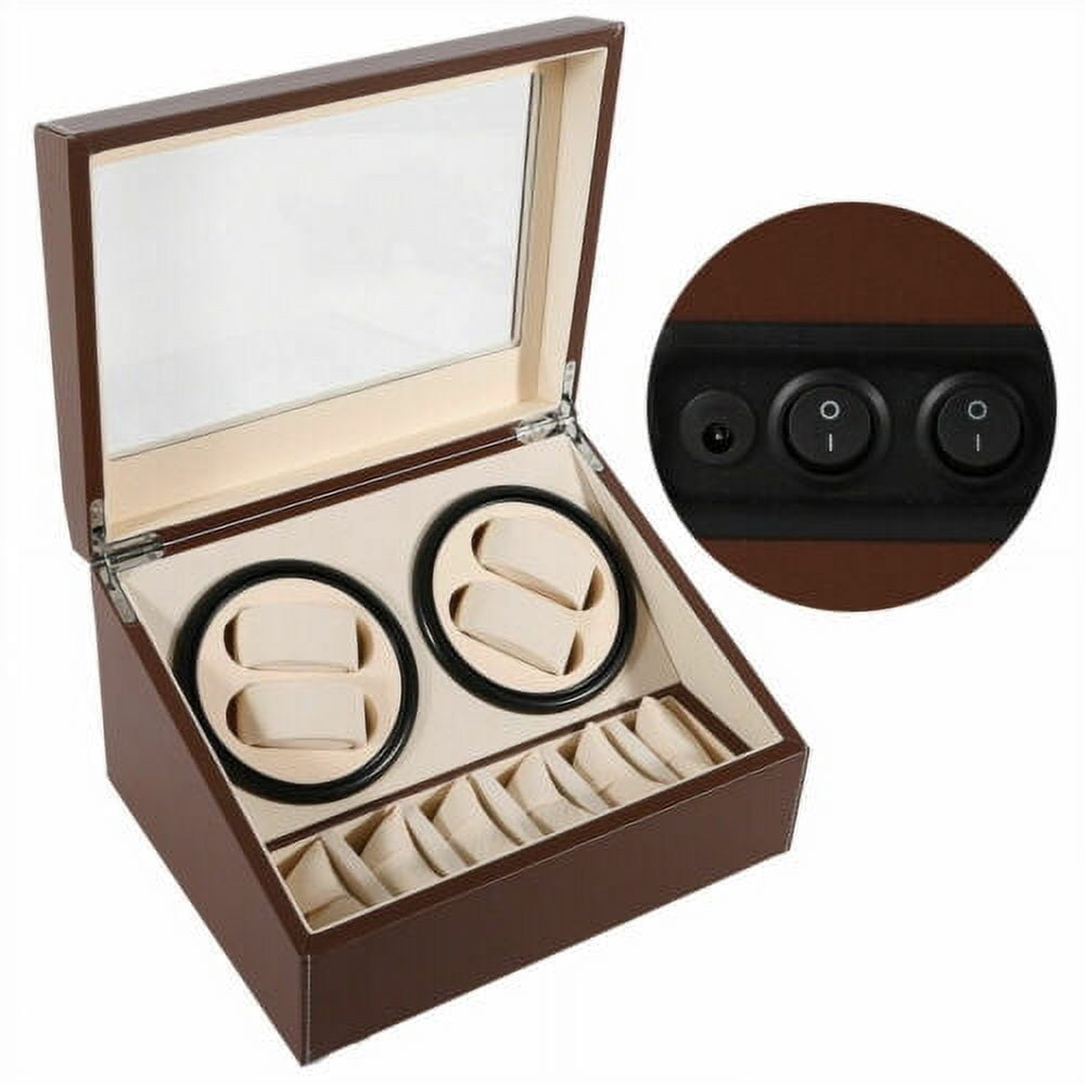 4+6 Leather Auto Self-winding Watch Winder Storage Display Case Box ...