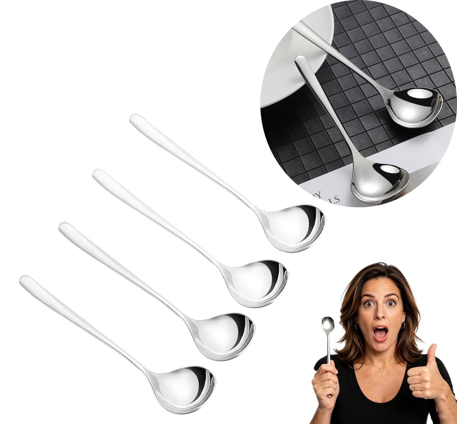 4/6 PCS Stainless Steel Soup Spoon Set, 18/10 Stainless Steel Soup ...