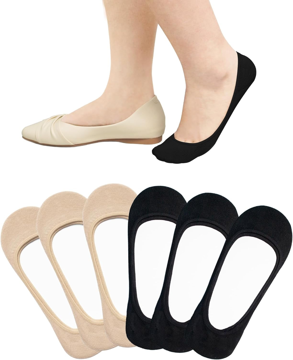 4-6 Pairs No Show Socks Womens Ultra Low Cut Non-Slip Liner Socks for ...