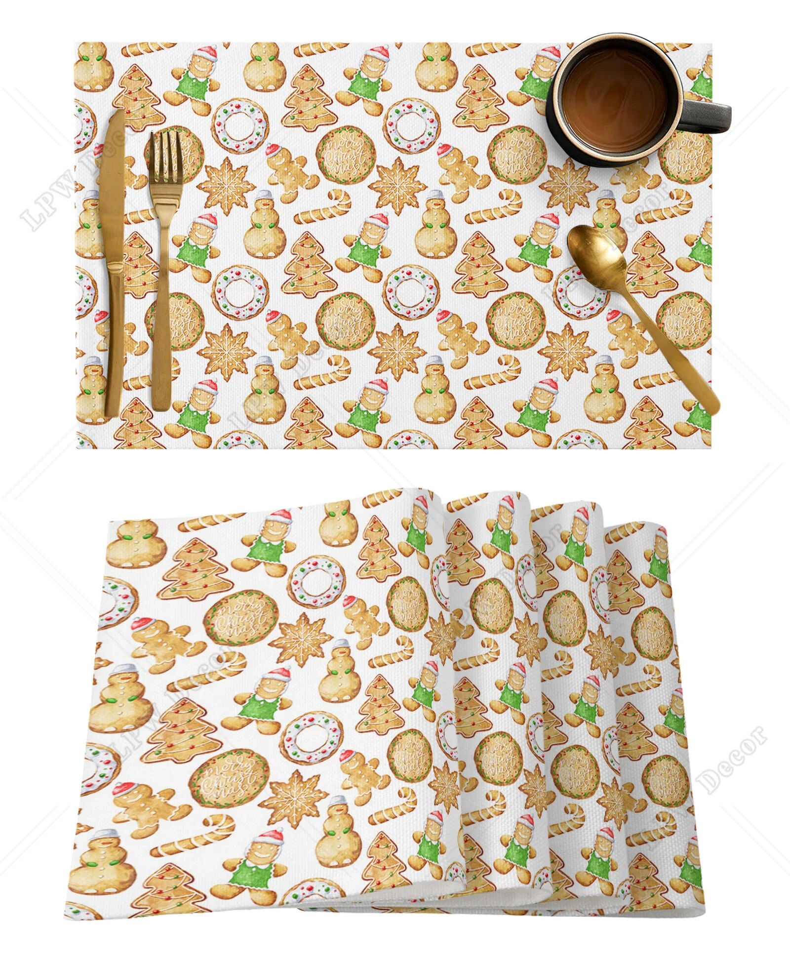 4/6 Pcs Christmas Watercolor Gingerbread Kitchen Placemat Christmas ...