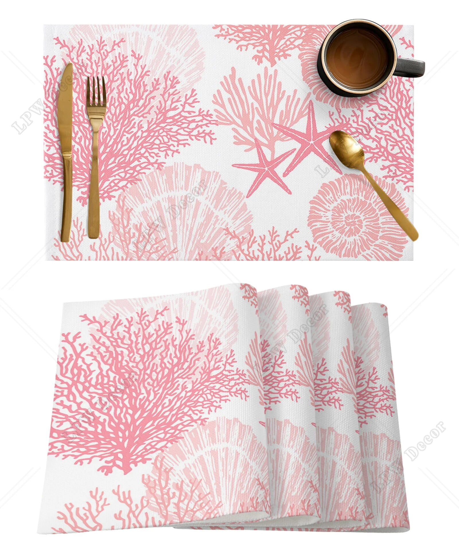 4/6 Pcs Placemat Blue Marine Coral Shells Star Kitchen Placemat Home ...