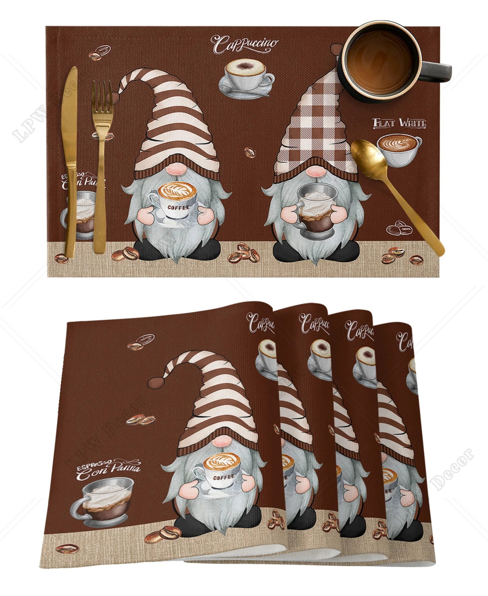 4/6 Pcs Placemat Coffee Coffee Beans Coffee Cup Kitchen Placemat Home ...