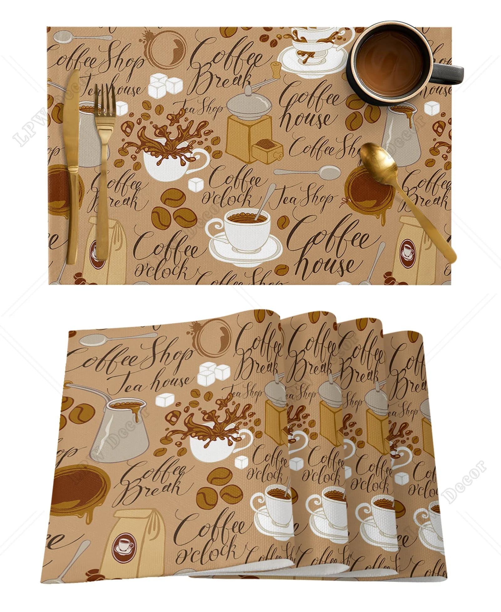 4/6 Pcs Placemat Coffee Coffee Beans Coffee Cup Kitchen Placemat Home ...