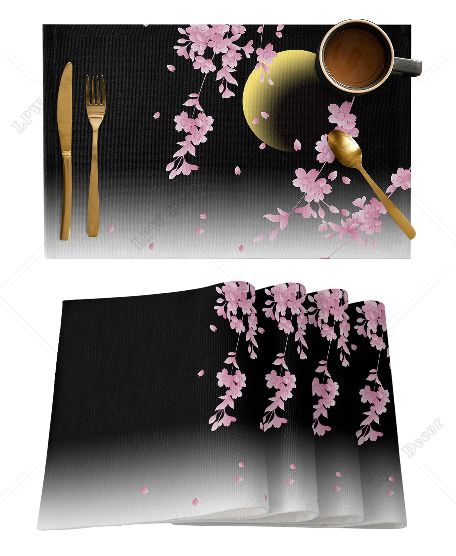 4/6 Pcs Placemat Japanese Style Sakura Kitchen Placemat Home ration Dining Table Mats Coffee ...