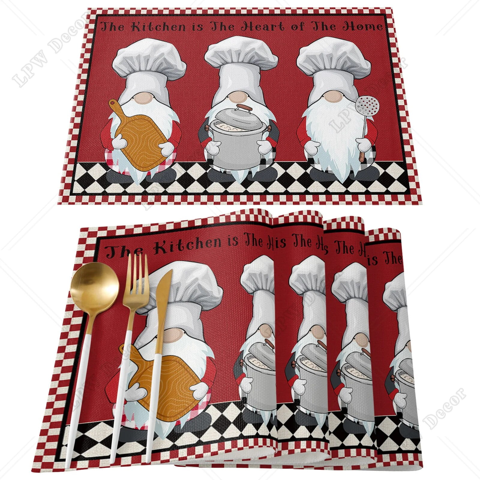 4/6 Pcs Placemat Kitchen Chef Food Vintage Texture Kitchen Placemat ...