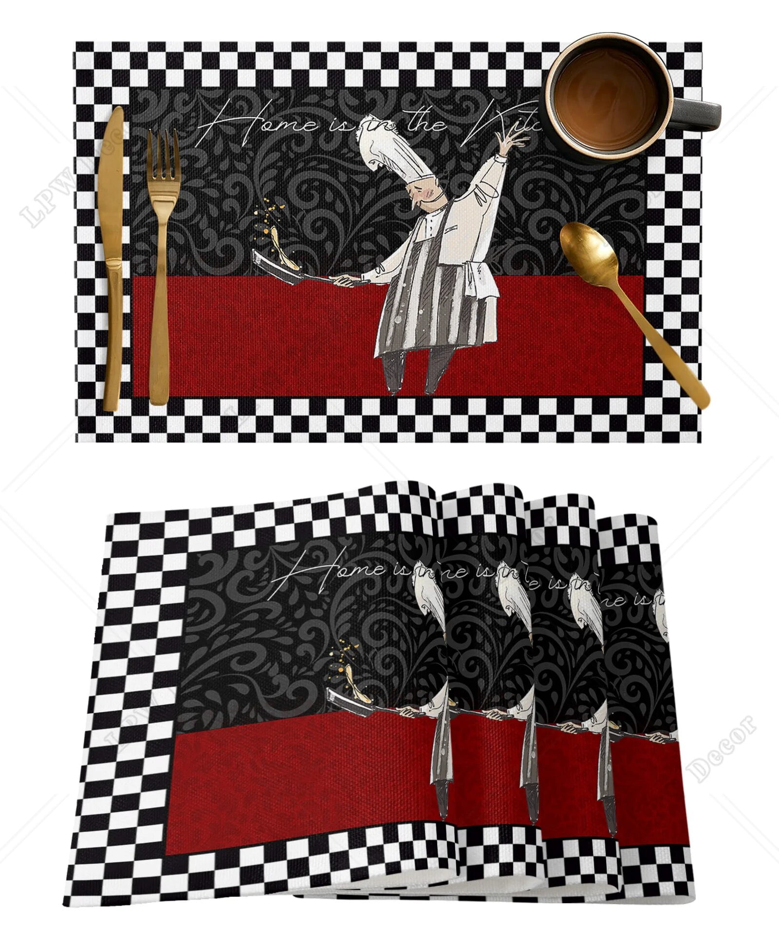 4/6 Pcs Placemat Kitchen Chef Food Vintage Texture Kitchen Placemat ...