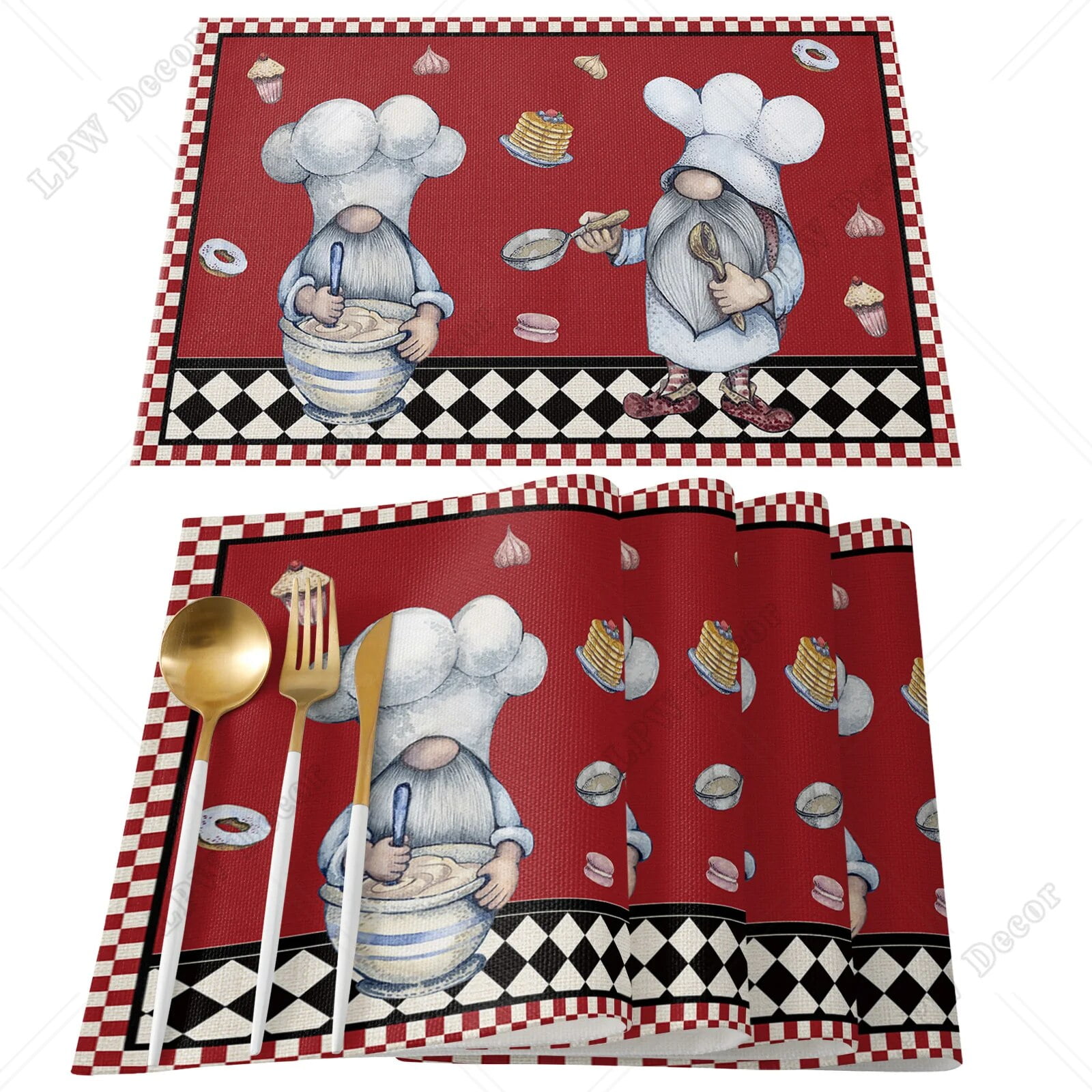 4/6 Pcs Placemat Kitchen Chef Food Vintage Texture Kitchen Placemat ...