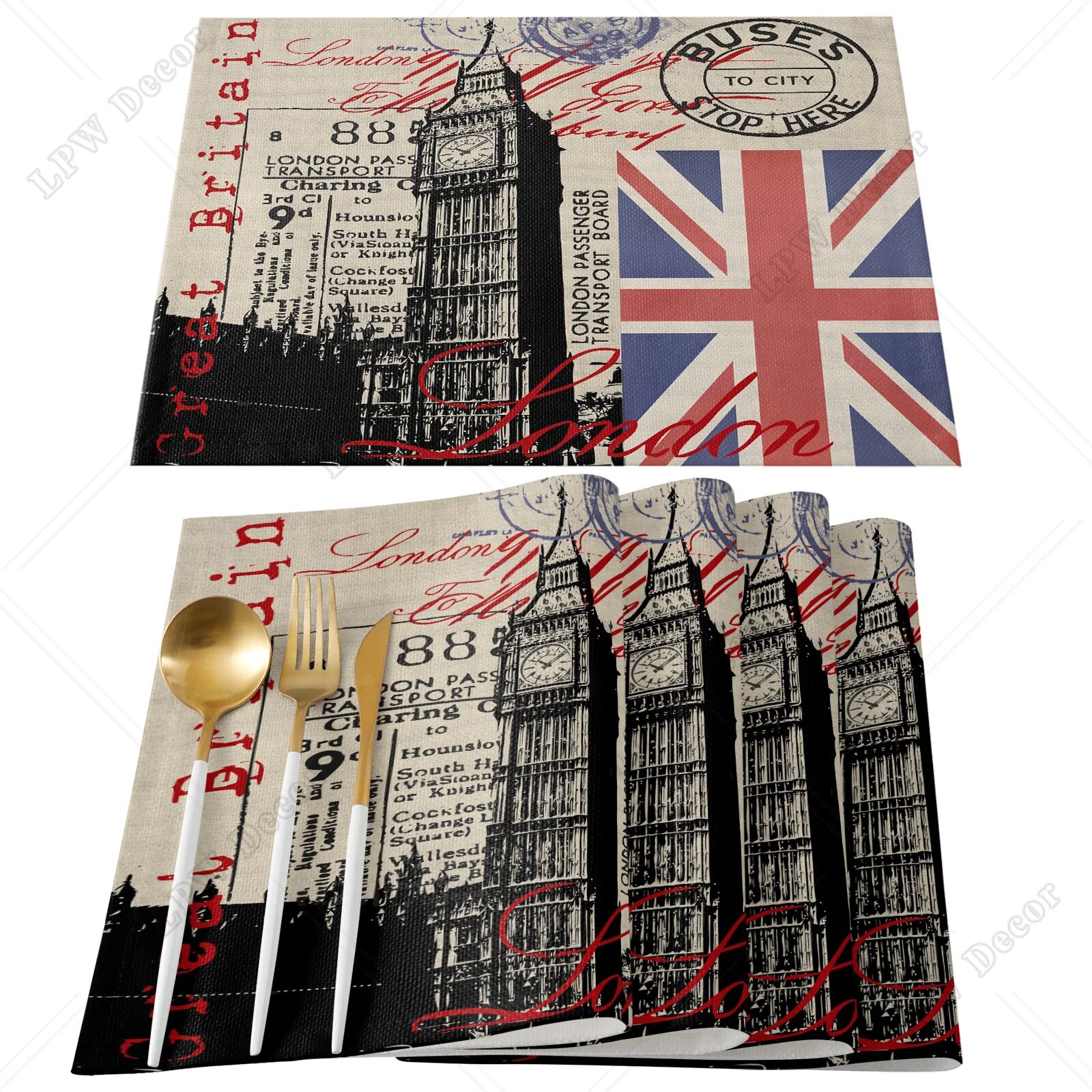 4/6 Pcs Placemat London Big Ben Flag Table Mat For Dining Table Kitchen ...