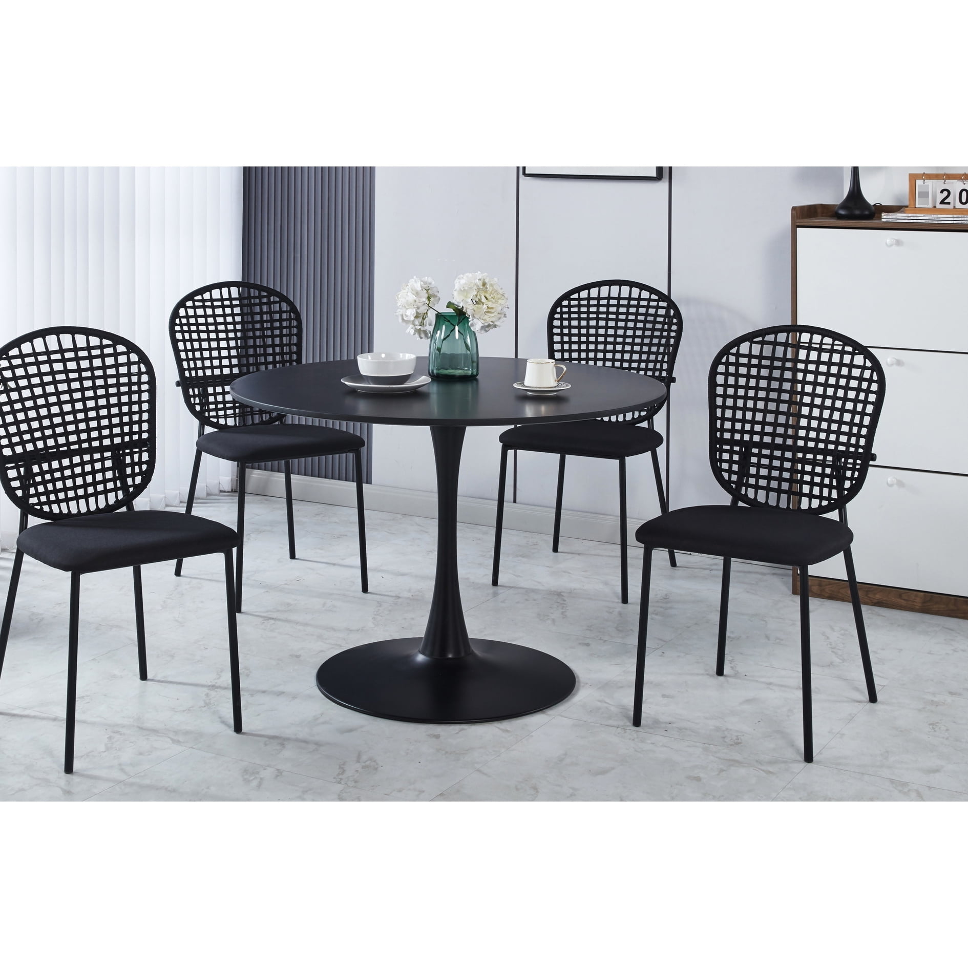 4-6 People 5pieces Dining Mid-century: Metal Leg Table With Top ...