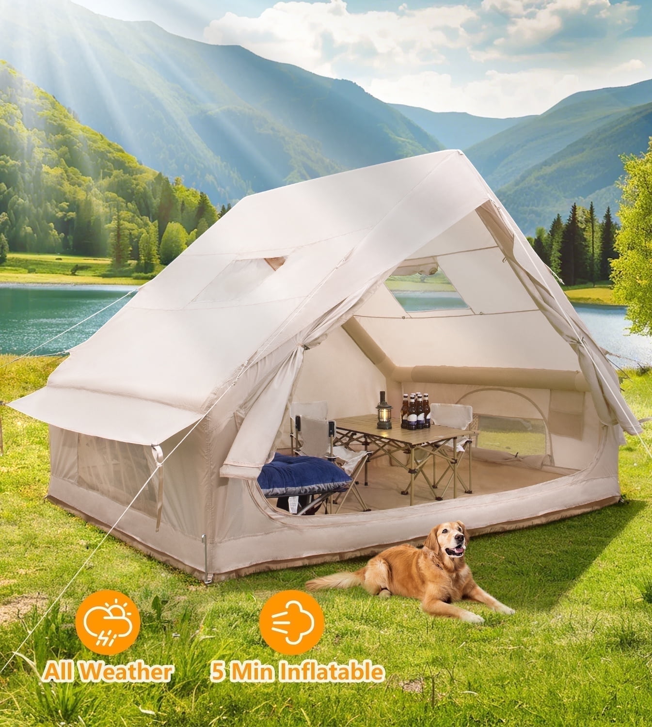 Emossie 4-6 Person Inflatable Camping Tent, Glamping Blow up Tent with ...