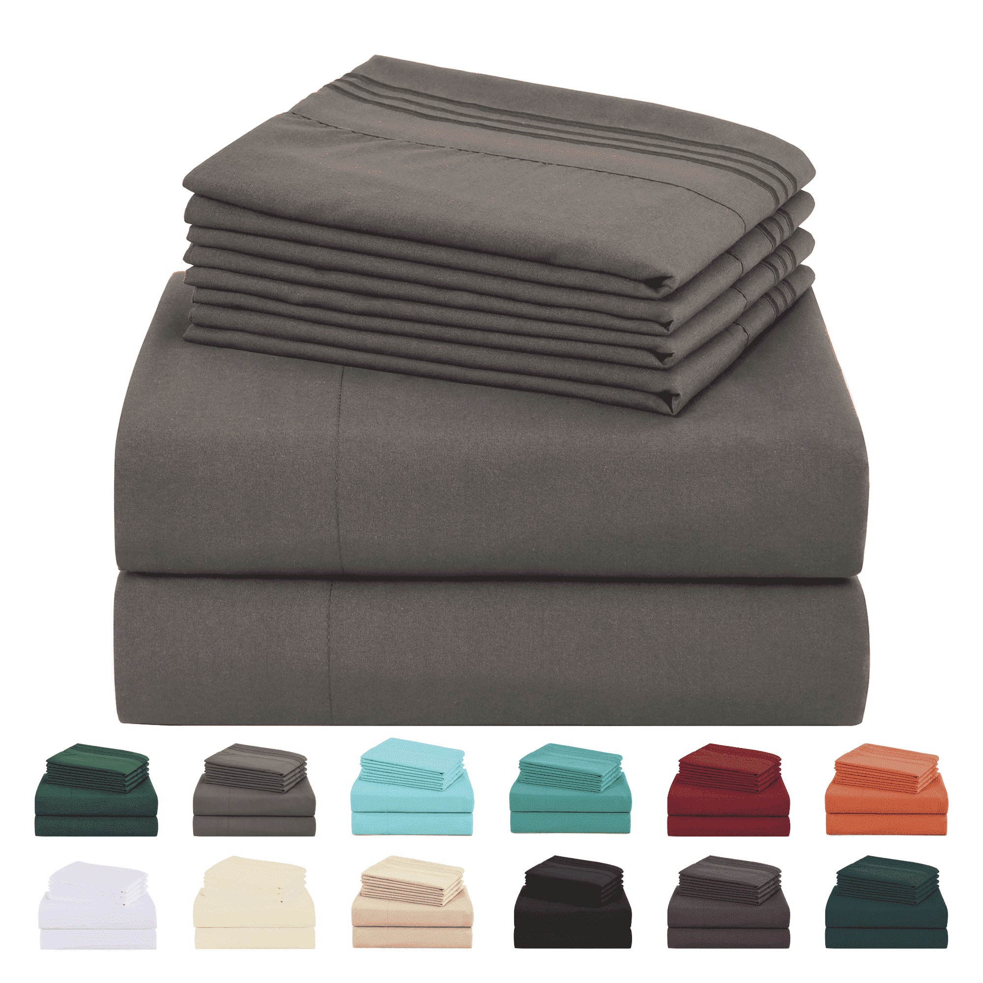 4/6 Piece Soft Bed Sheets Set Solid & Embroidery Bed Sheets Set All ...