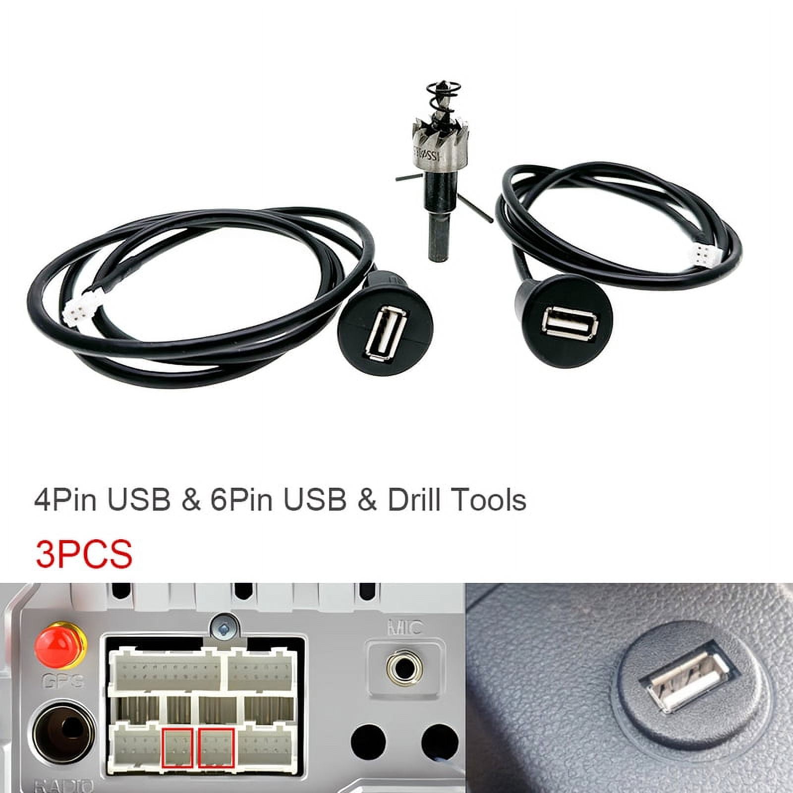 4 6 Pin USB Car Radio Dash Board Mount Panel Extension Cable Adapter ...
