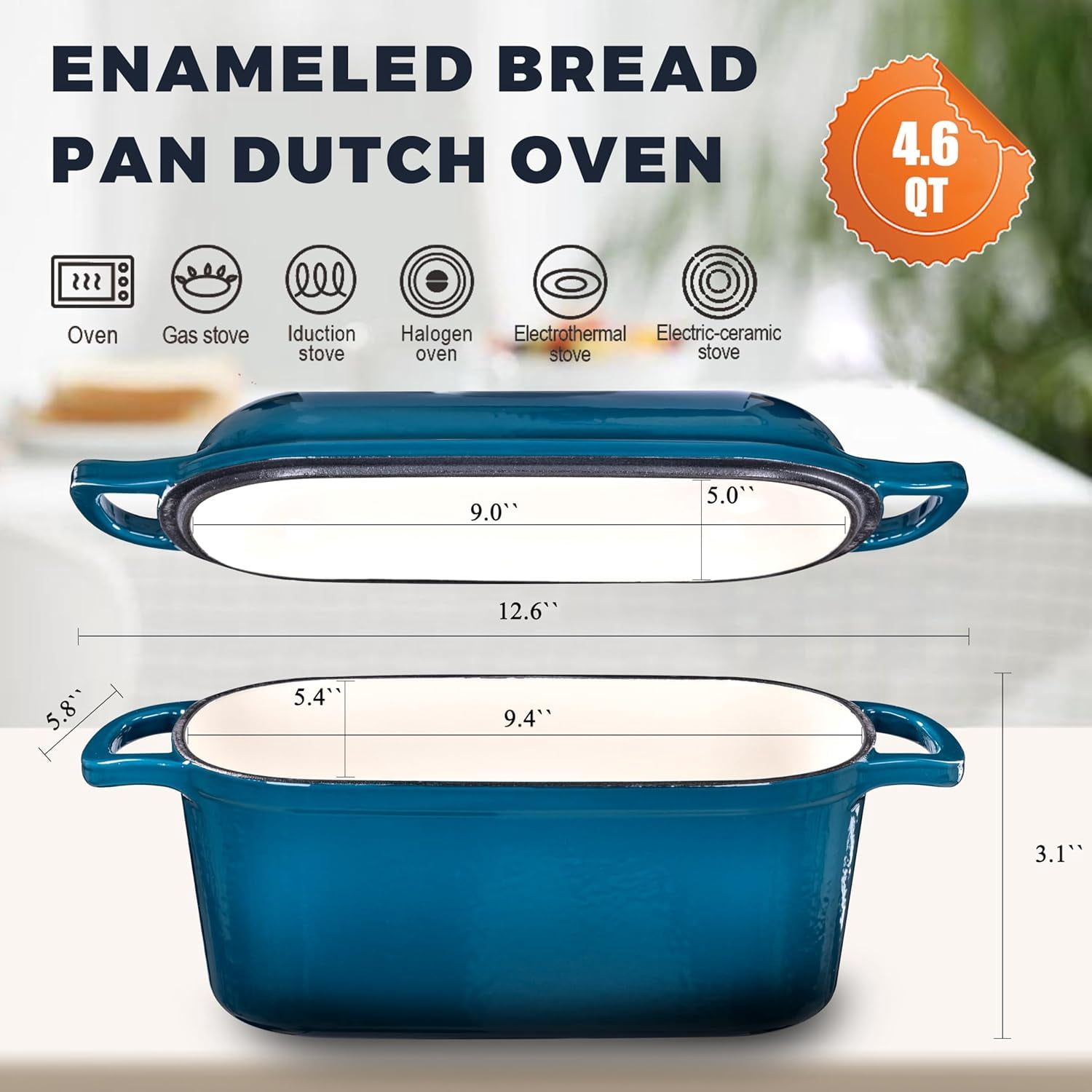 4.6 Quart Dutch Oven for Sourdough Bread Baking, Combo Oval Enameled ...