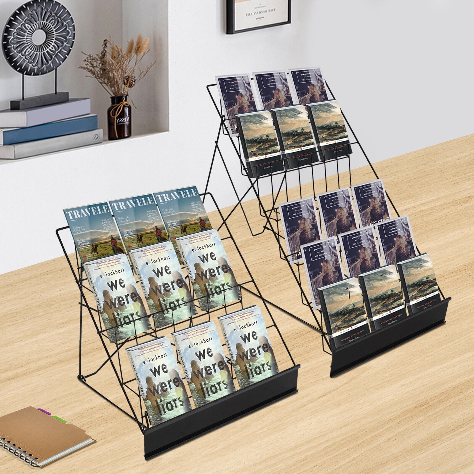 4 & 6-Tier Book/Magazine/Newspaper Wire Display Rack Countertop Shelves ...