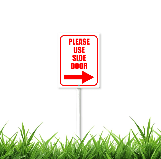 4.6 x 6 inch Please Use Side Door Right Arrow Yard Sign With Stakes ...