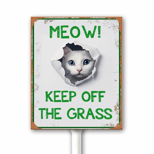 4.6"x6" Vintage Meow Stay Off the Grass Garden Sign, Cat Lover Gift ...