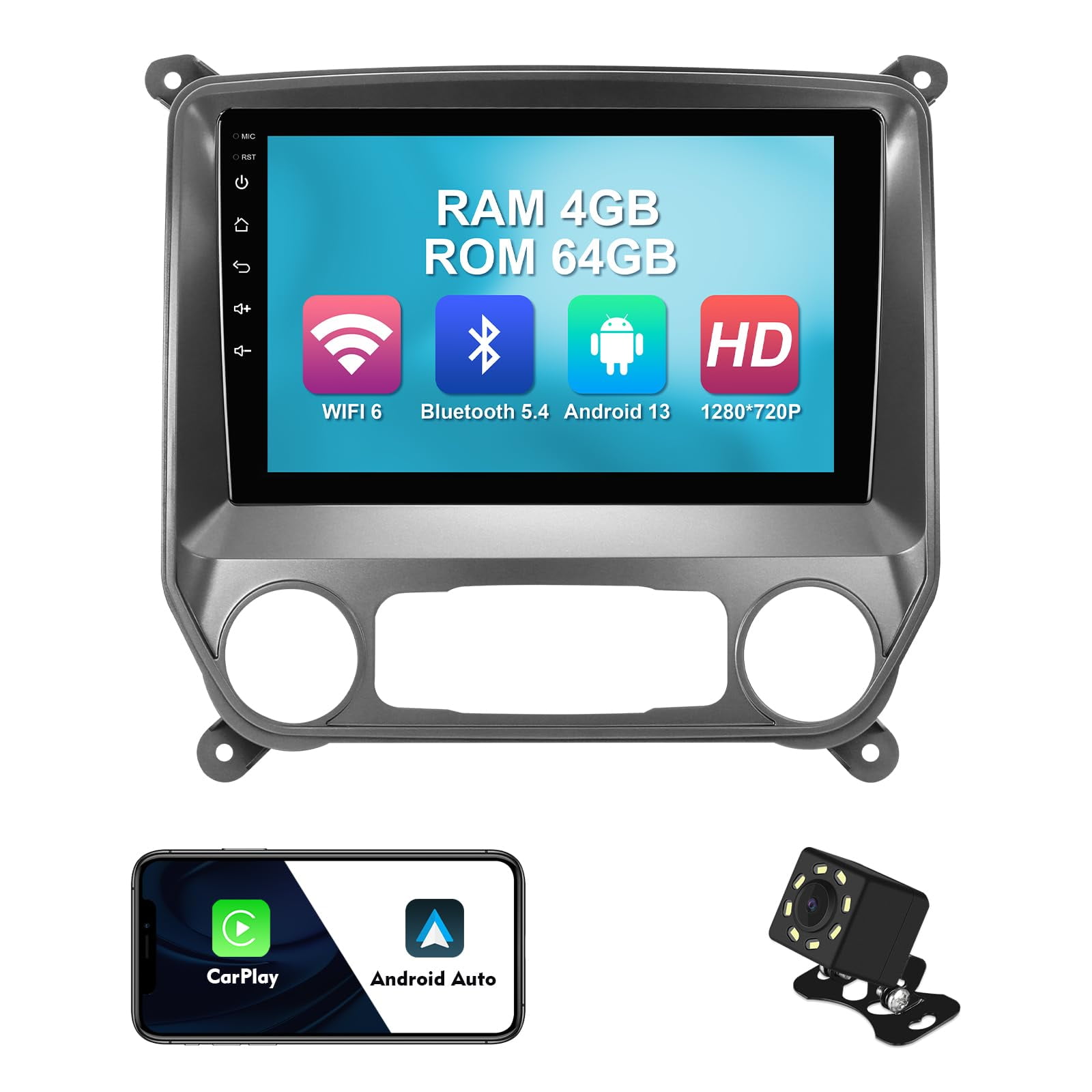 4+64G 10.1-inch Android 13 WiFi 6 Car Stereo Chevrolet Silverado/GMC Sierra 2014-2018 IPS ...