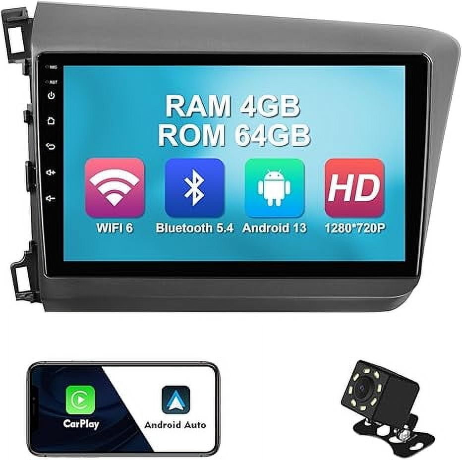 4+64G 9-inch Android 13 WiFi 6 Car Stereo for Honda Civic 2012-2015 IPS ...