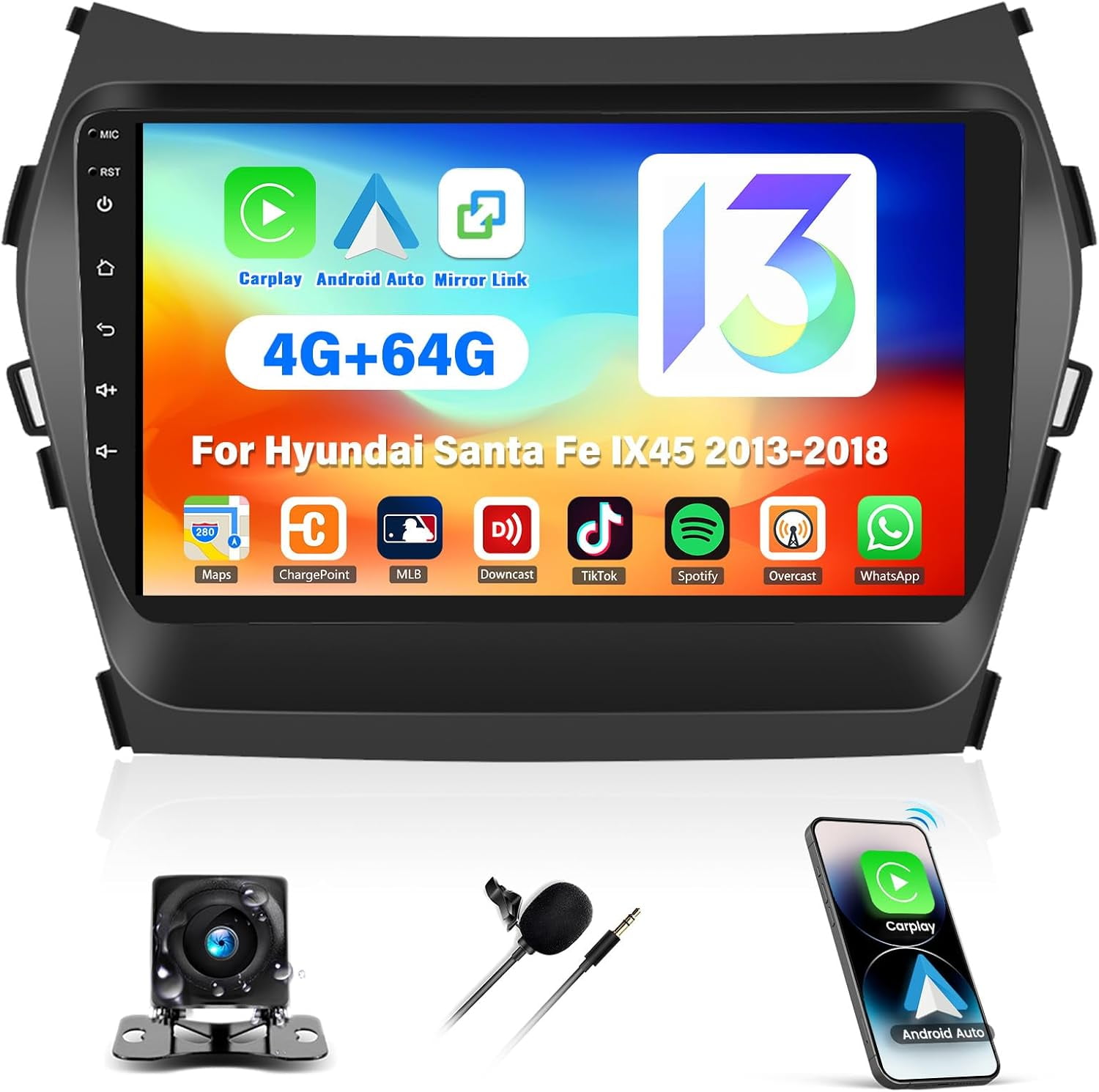 [4+64G] Android 13 Car Stereo for Hyundai Santa Fe IX45 2013-2018 with ...