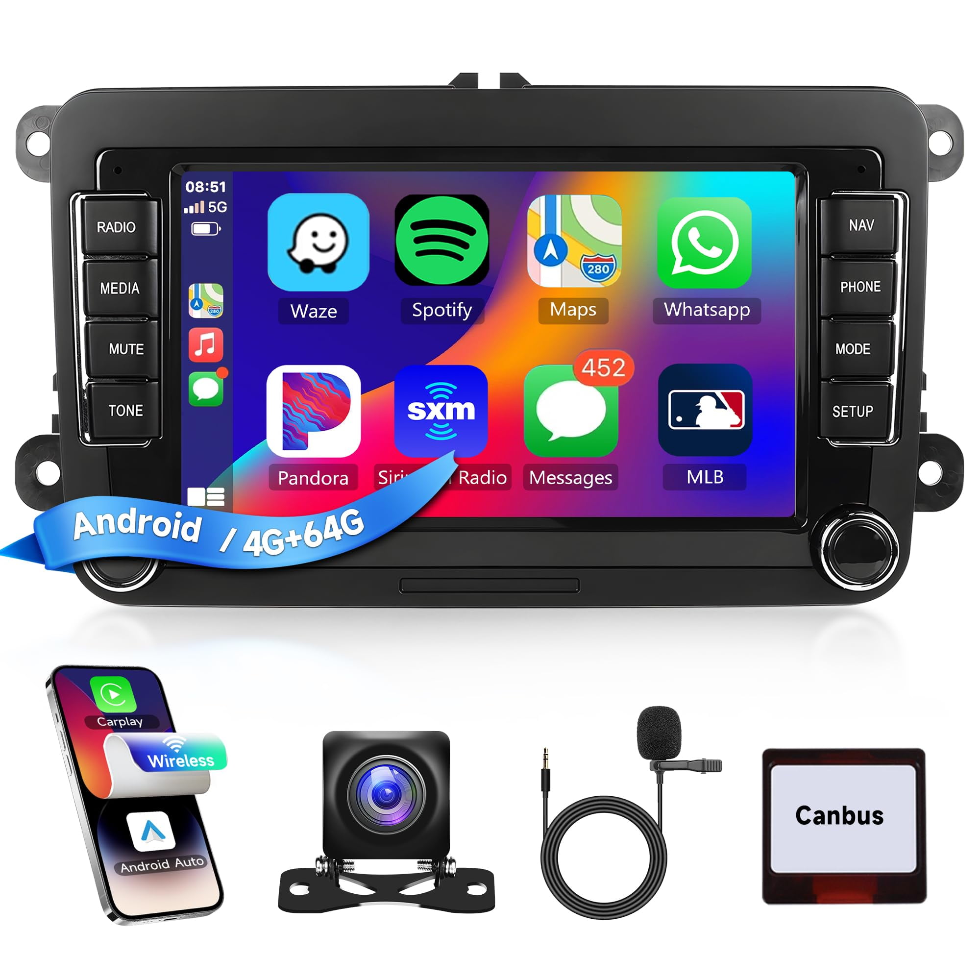 4+64G Android Car Radio for VW Passat Golf MK6 Jetta T5 EOS Polo Touran ...