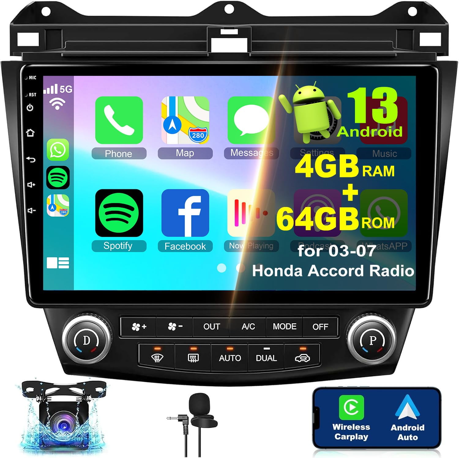 4+64G for Honda Accord 2003 2004 2005 2006 Android 13 for Car Radio, 10 ...