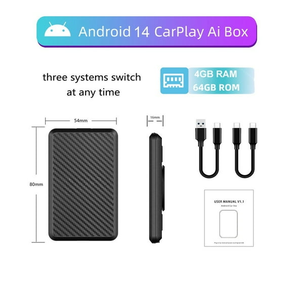 4+64GB Android 14 Wired To Wireless Carplay Box Bluetooth Connection ...