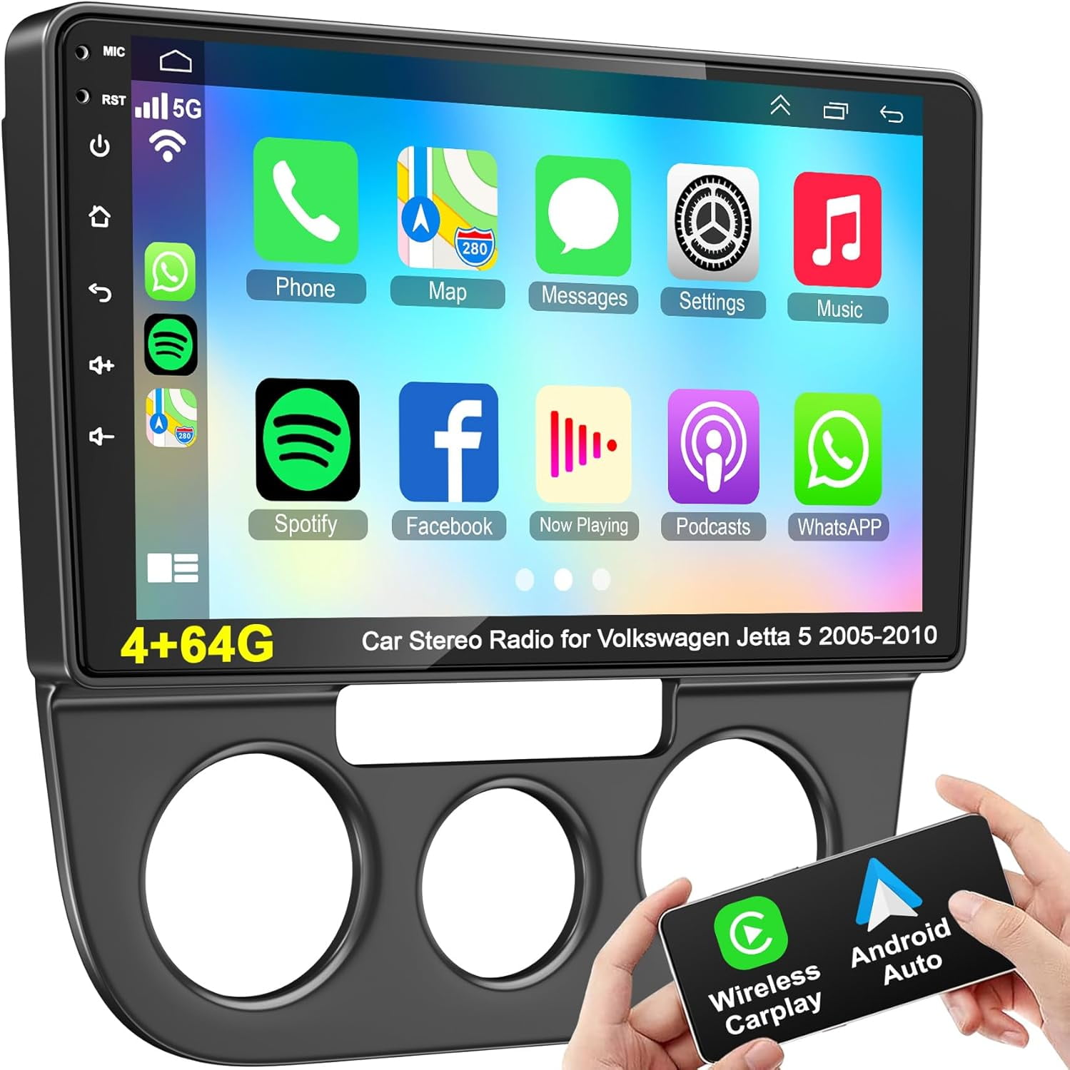 4+64GB Android 15 CarPlay Car Stereo Radio GPS FM RDS For VW Jetta 5 ...