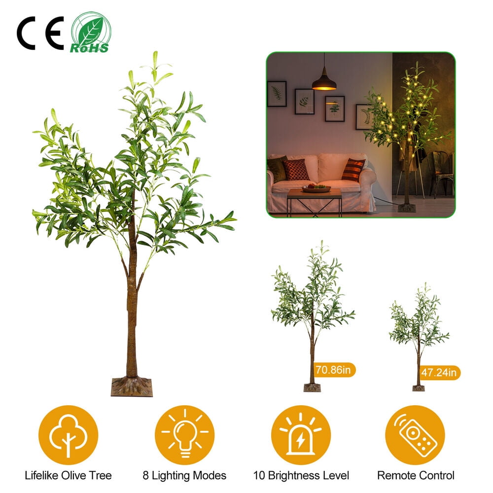 4/6FT Lighted Olive Tree 300 LED Fairy Lights Faux Plant Tree with ...