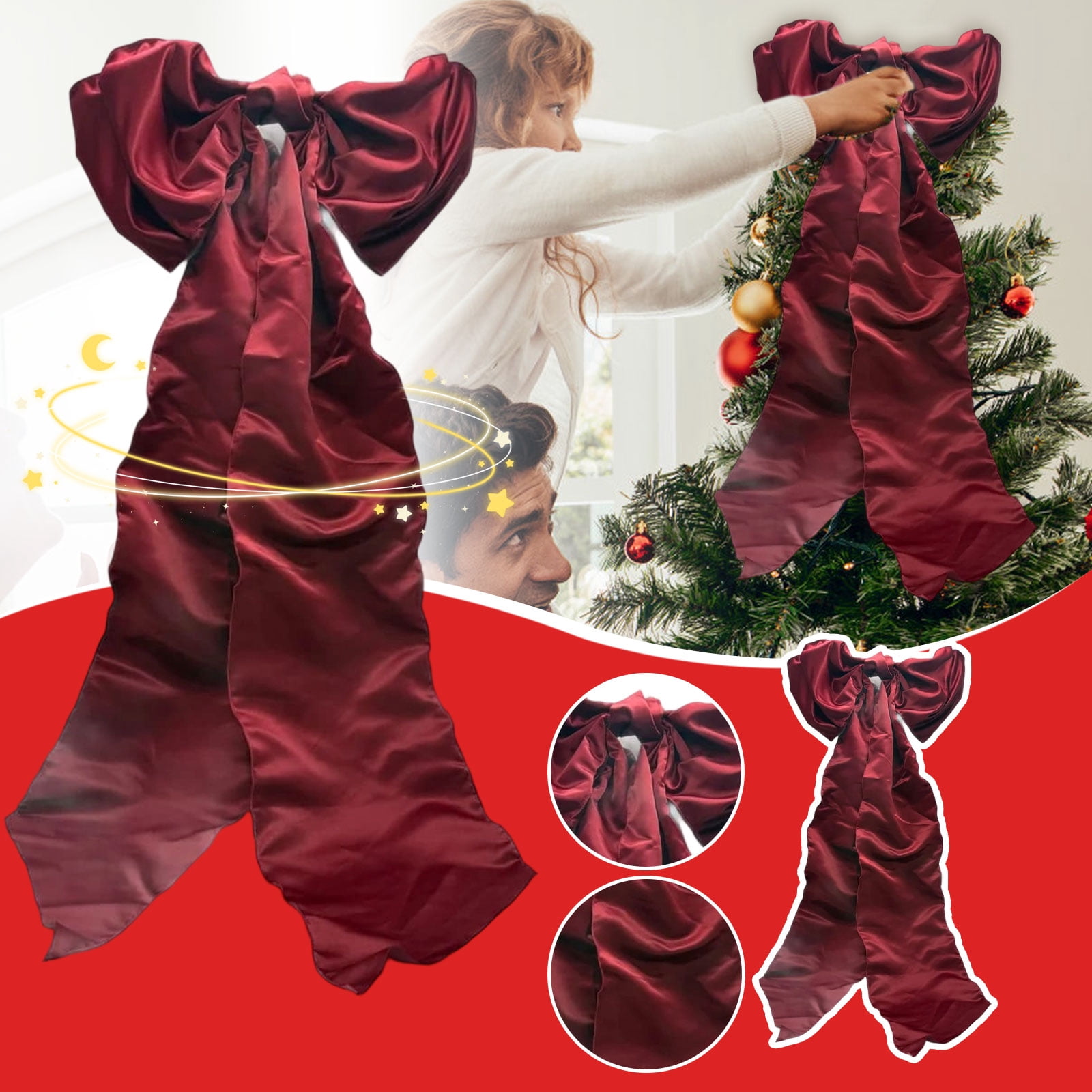 4.6Ft Giant Christmas Bow, Big Red Velvet Bow Tree Topper for Xmas ...
