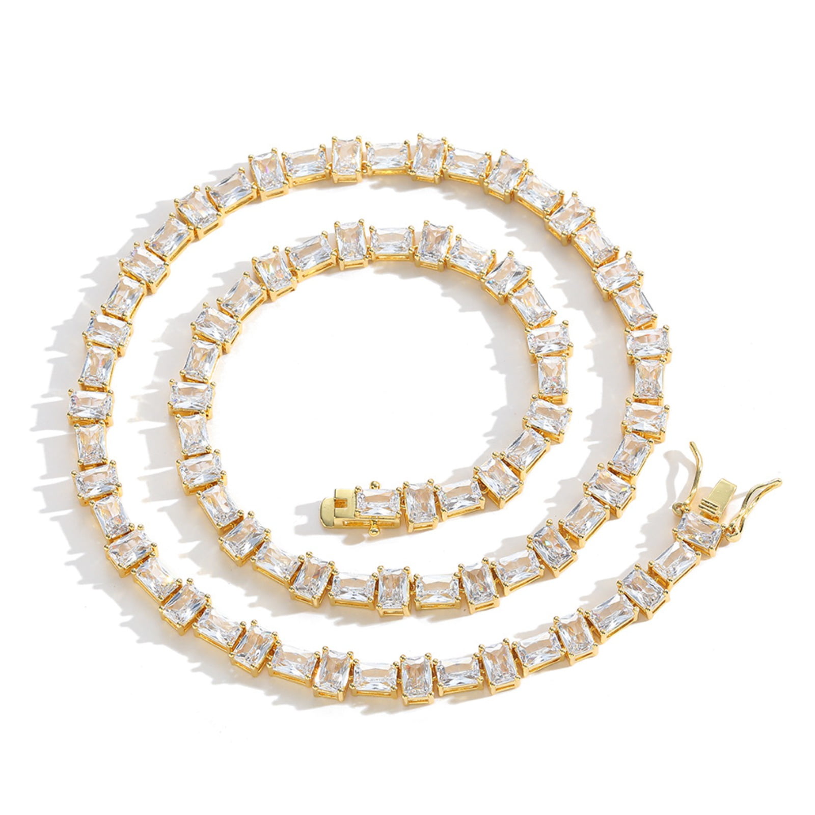 4*6MM Tennis Necklace for Women 18K Gold Plated Radiant Cut Lab Gold ...