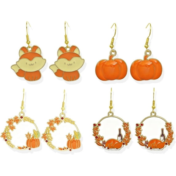 4-6Pair Fall Earrings Set Cute Turkey Pumpkin Maple Leaf Earring Autumn ...