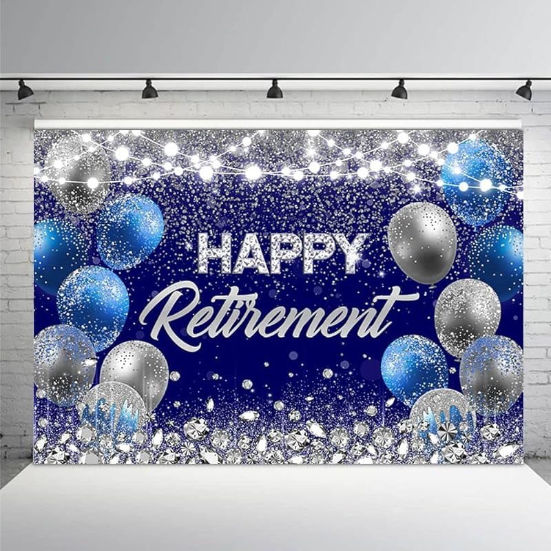 4*6ft Happy Retirement Party Backdrop Blue and Sliver Congrats Retire ...