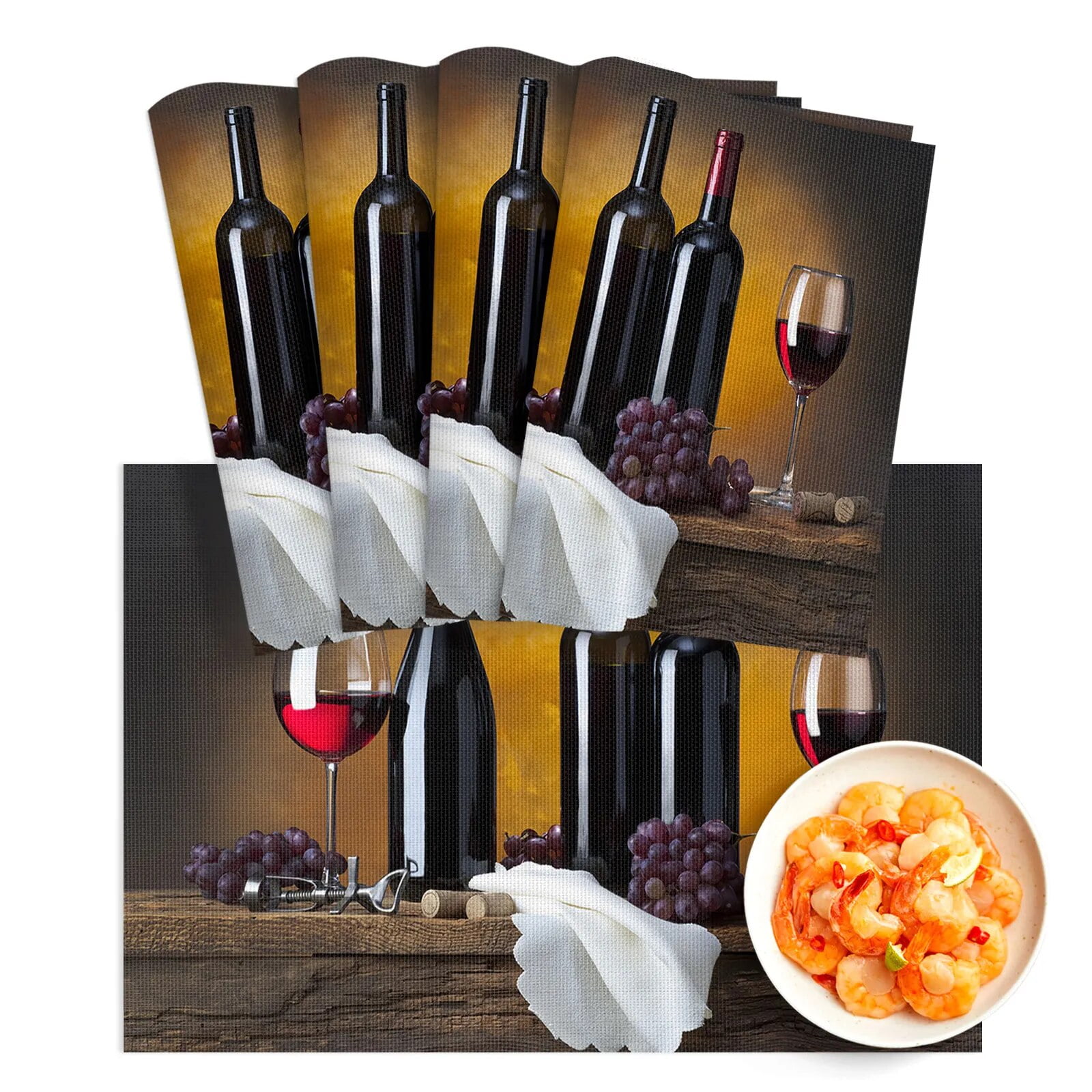 4/6pcs Placemat Wine Glass Wine Fruit Grapes Restaurant Kitchen ...