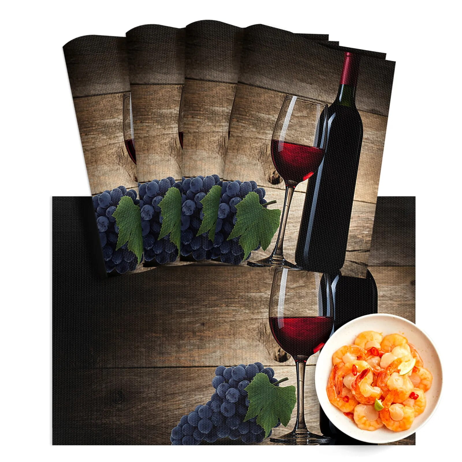 4/6pcs Placemat Wine Glass Wine Fruit Grapes Restaurant Kitchen ...