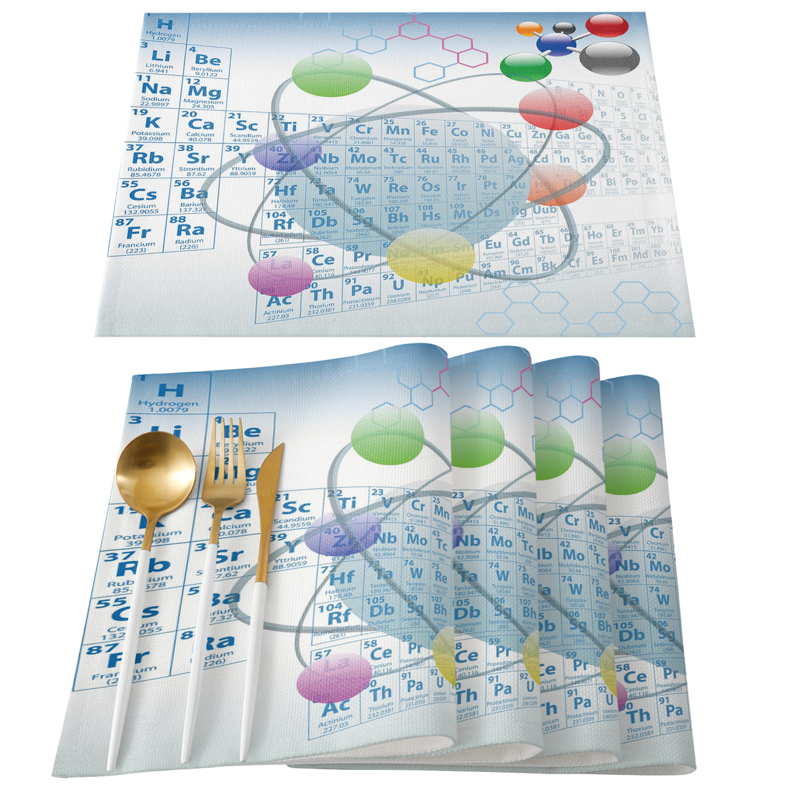 4/6pcs Placemats Set Periodic Table Of Table Mats Cotton Linen Kitchen ...
