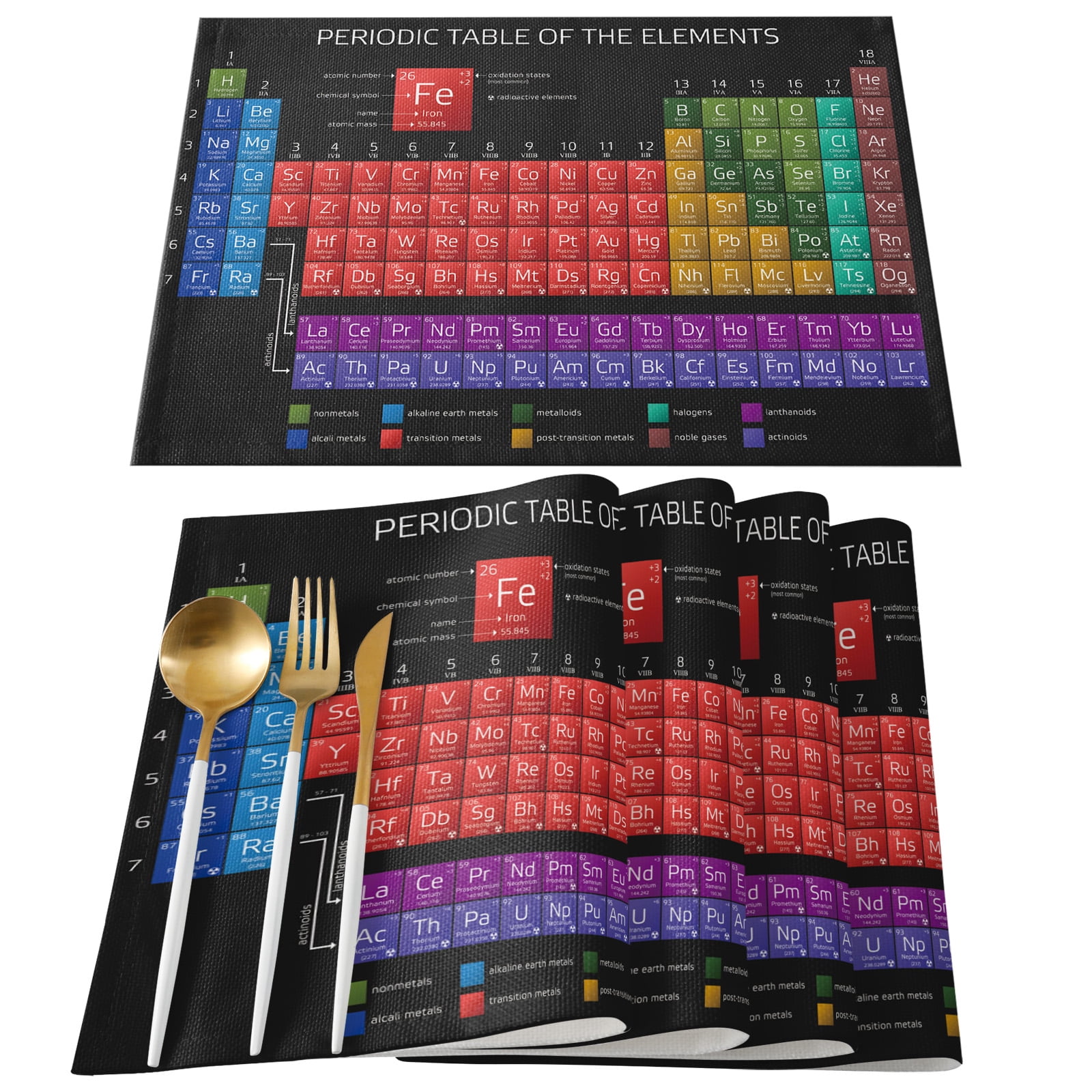 4/6pcs Placemats Set Periodic Table Of Table Mats Cotton Linen Kitchen ...