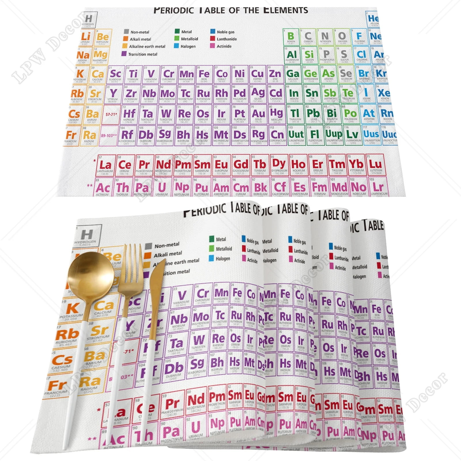 4/6pcs Placemats Set Periodic Table Of Table Mats Cotton Linen Kitchen ...