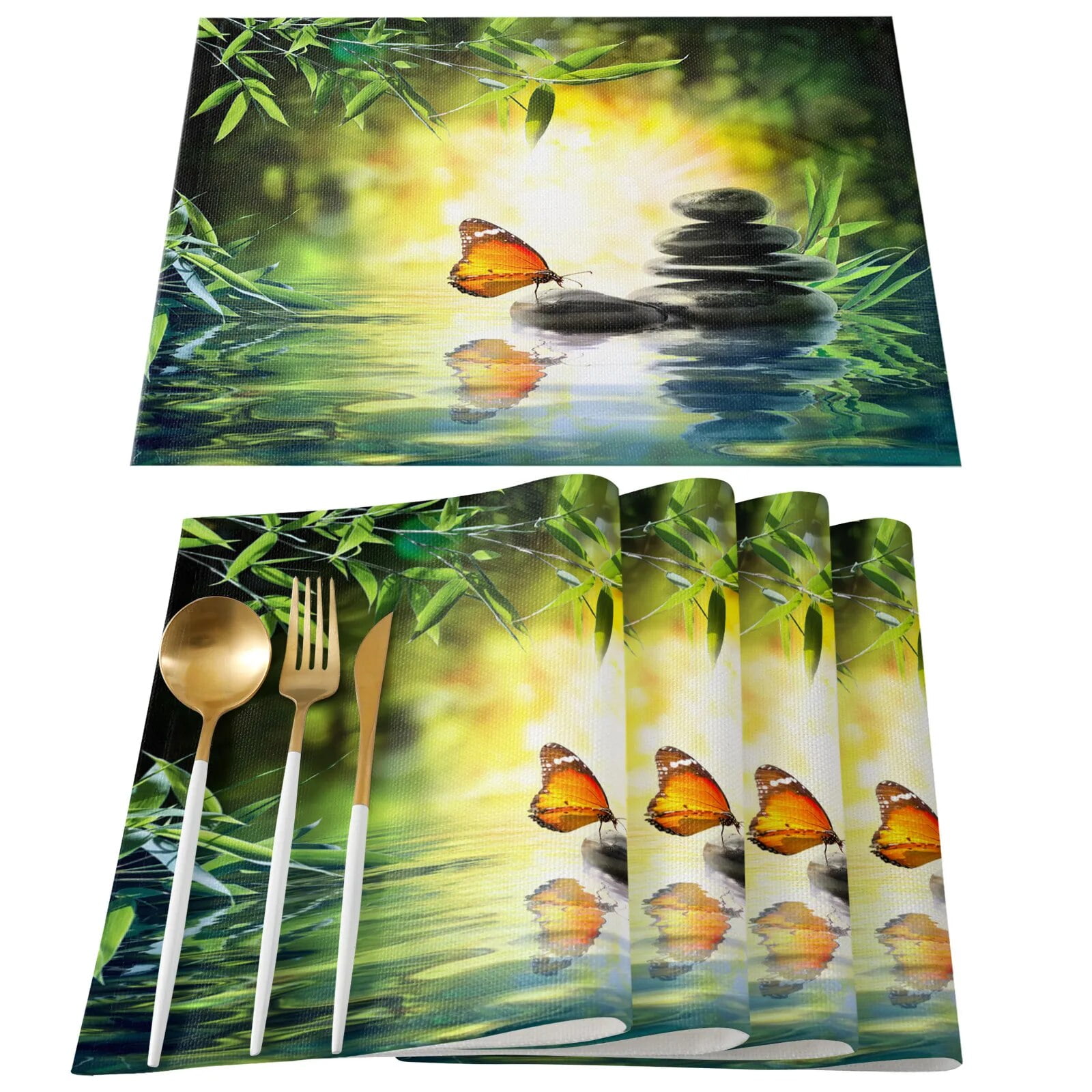 4/6pcs Placemats Set Zen Sand Stone Table Mats Cotton Linen Kitchen ...