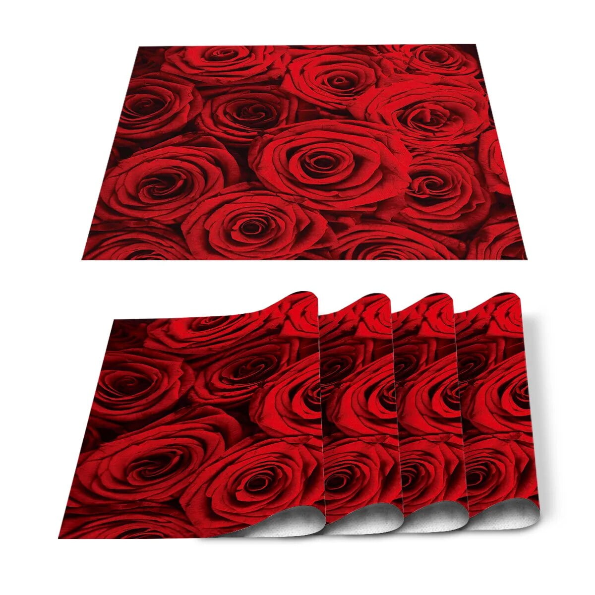 4/6pcs Red Rose Flower Bouquet Plant Kitchen Placemat Set Coaster ...