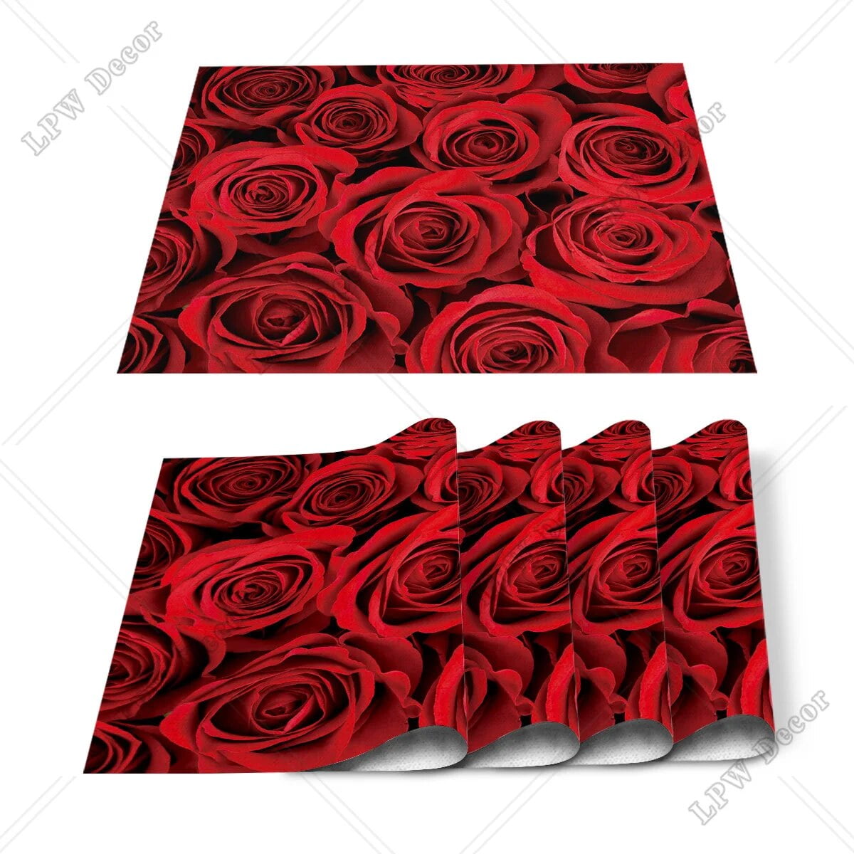 4/6pcs Red Rose Flower Bouquet Plant Kitchen Placemat Set Coaster ...