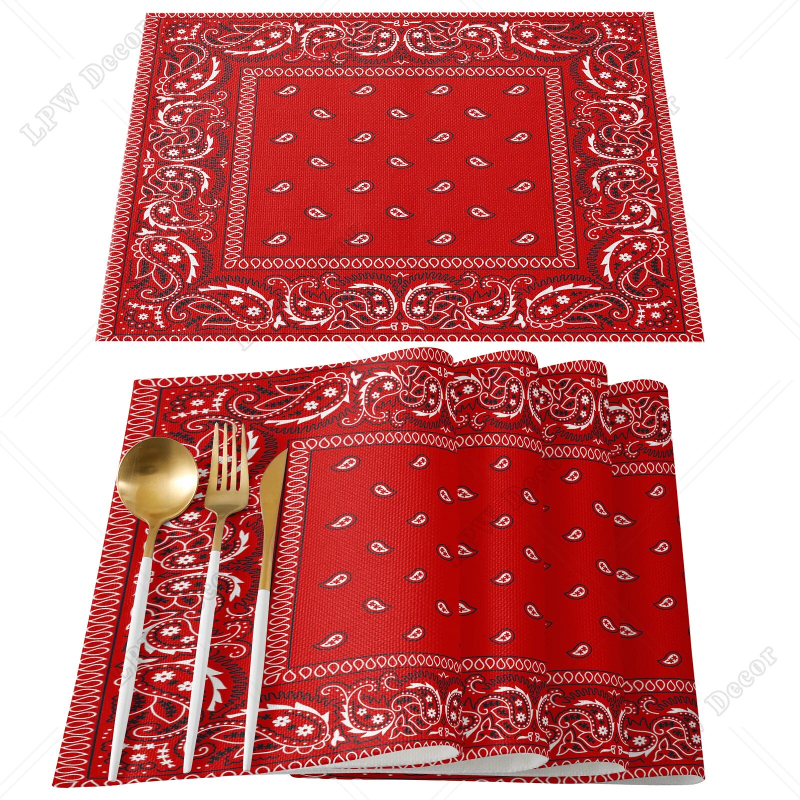 4/6pcs Set Bandana Red Table Mat For Dining Table Kitchen Accessories ...