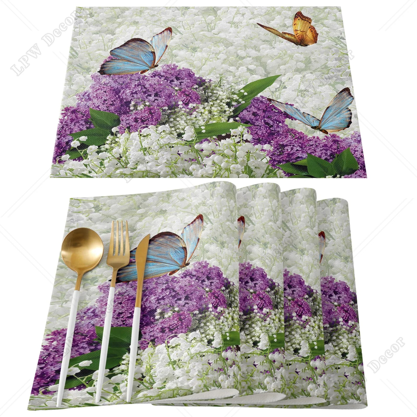 4/6pcs Set Purple Lilac And Leaves Table Mat For Dining Table Kitchen ...