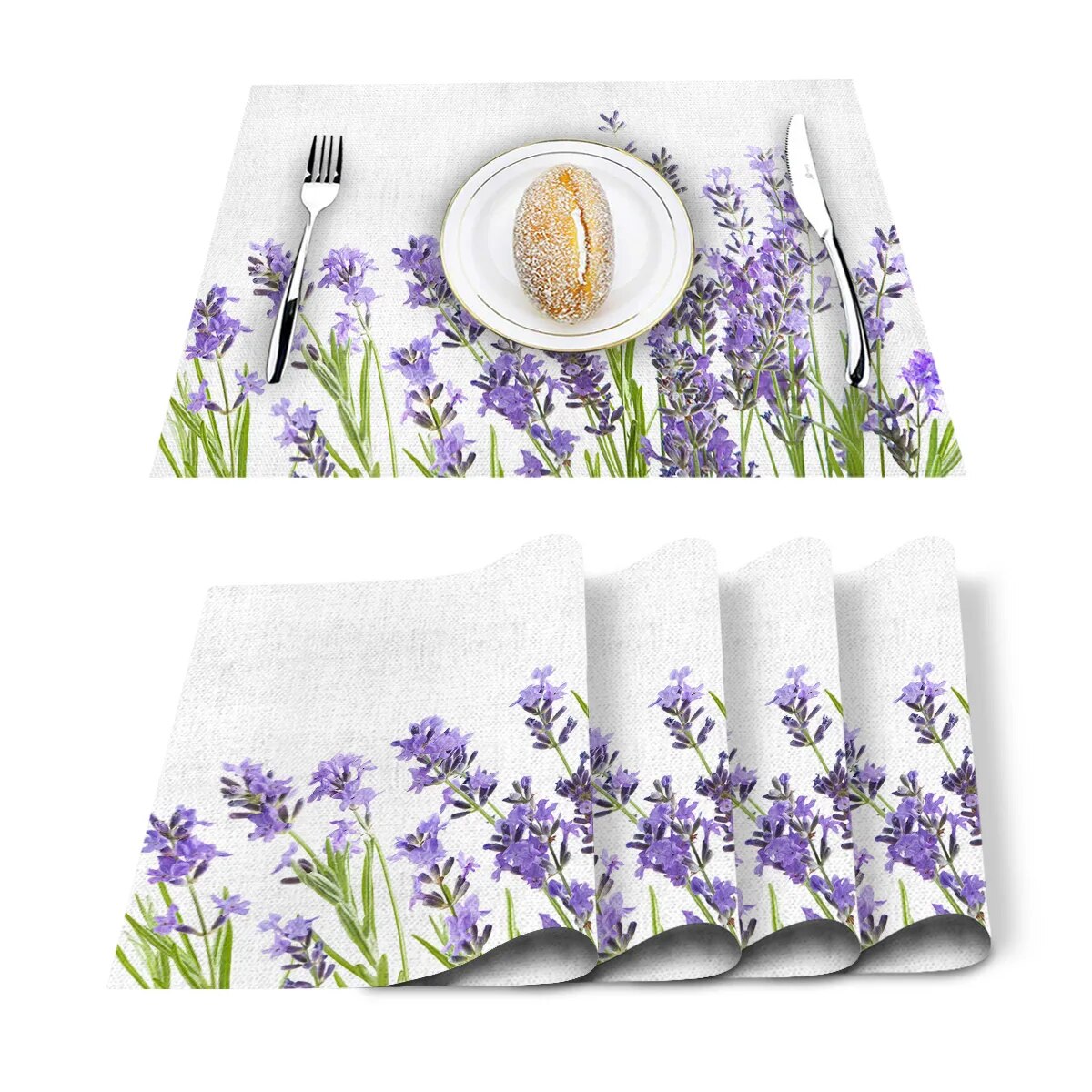4/6pcs Set Table Mats Purple Lavender Printed Cotton Linen Table Napkin ...