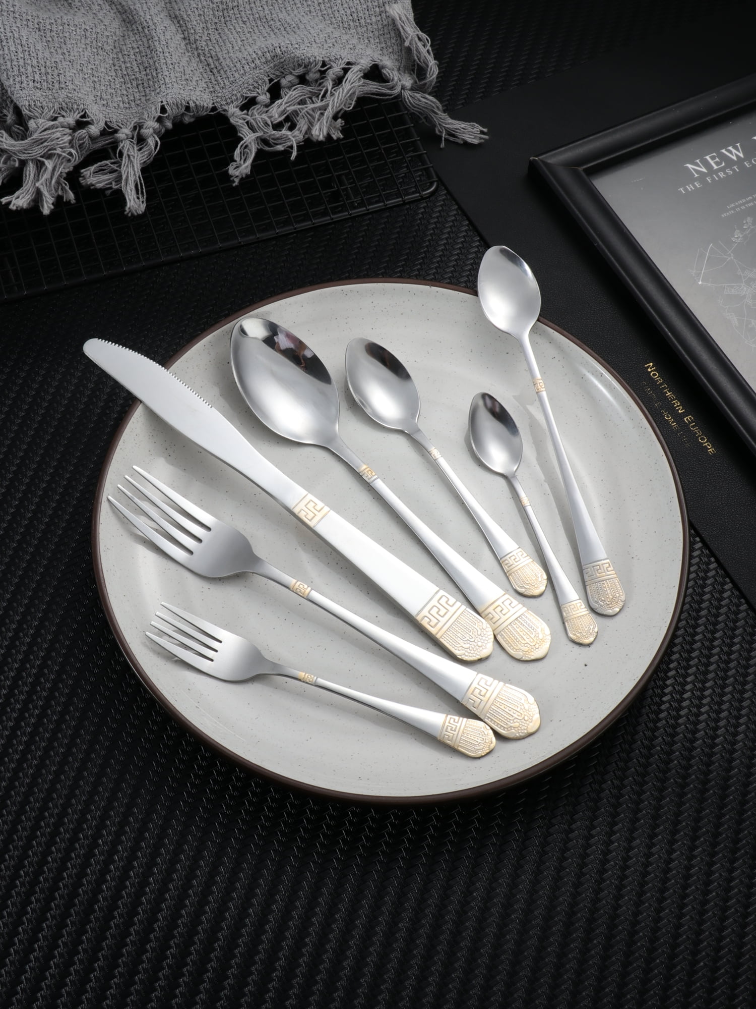 4/7/16/24 Pieces Western Tableware Stainless Steel Spoon Forks Knives ...