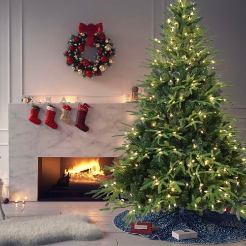 4-7.5ft Pre-Lit Artificial Christmas Tree with Warm White Incandescent ...