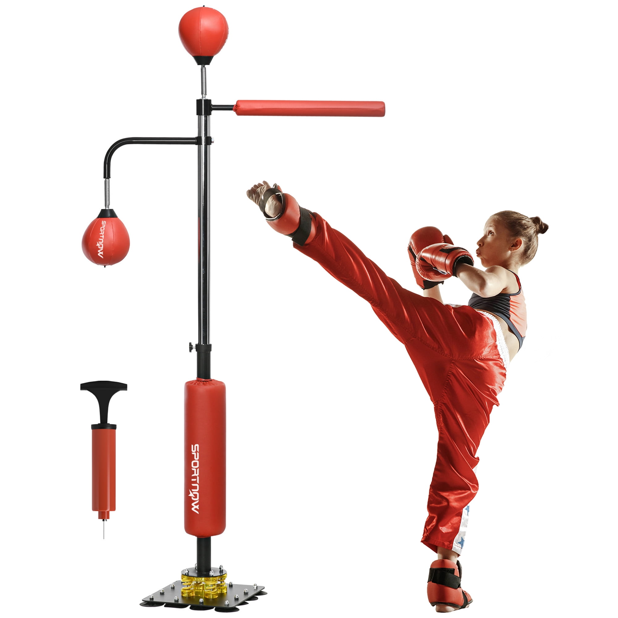 4'7"-6'8" Boxing Bag Stand with Speed Bag & Reaction Bar, Reflex ...